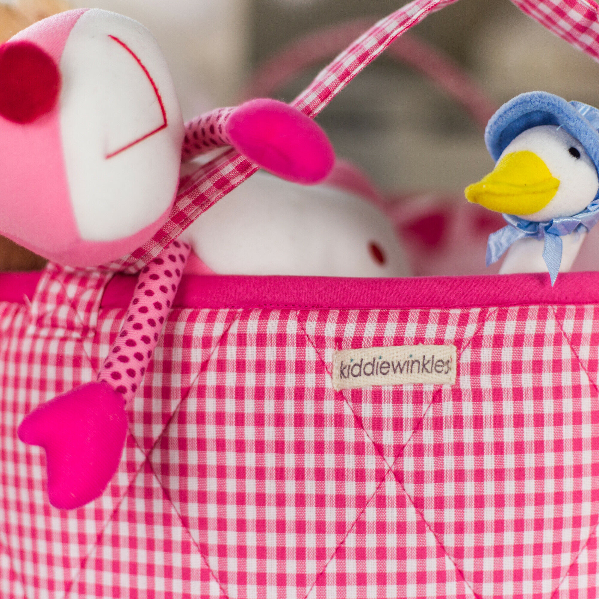 Gingham Toy Basket (Pink) - Kiddiewinkles (PINKGTB) | Per Sempre Toys