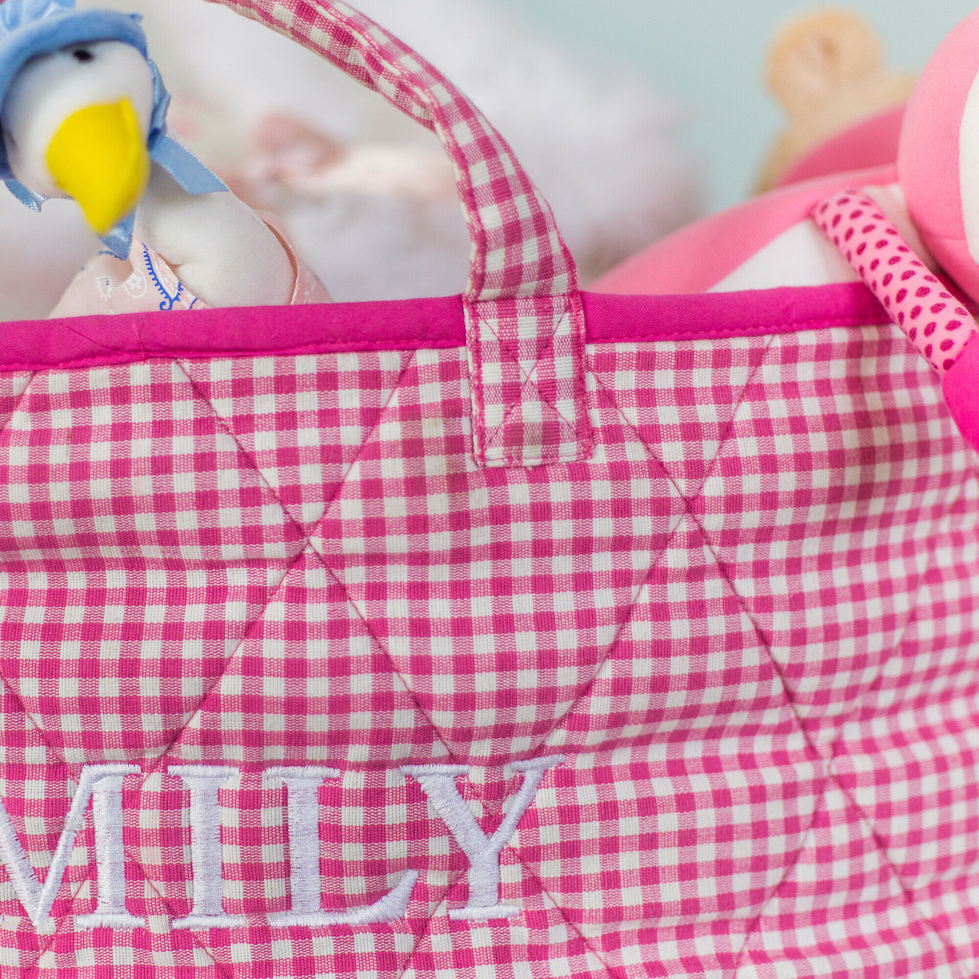 Gingham Toy Basket (Pink) - Kiddiewinkles (PINKGTB) | Per Sempre Toys